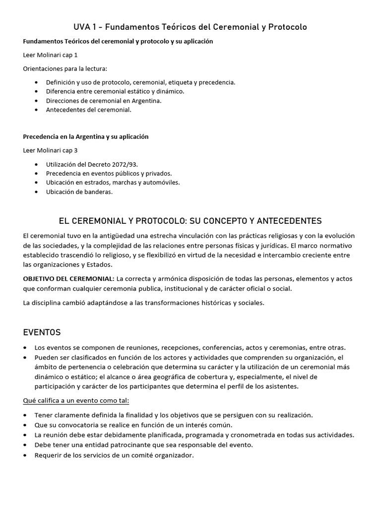 UVA 1 - Fundamentos Teóricos Del Ceremonial y Protocolo | PDF | Diplomacia | Ministerio ...