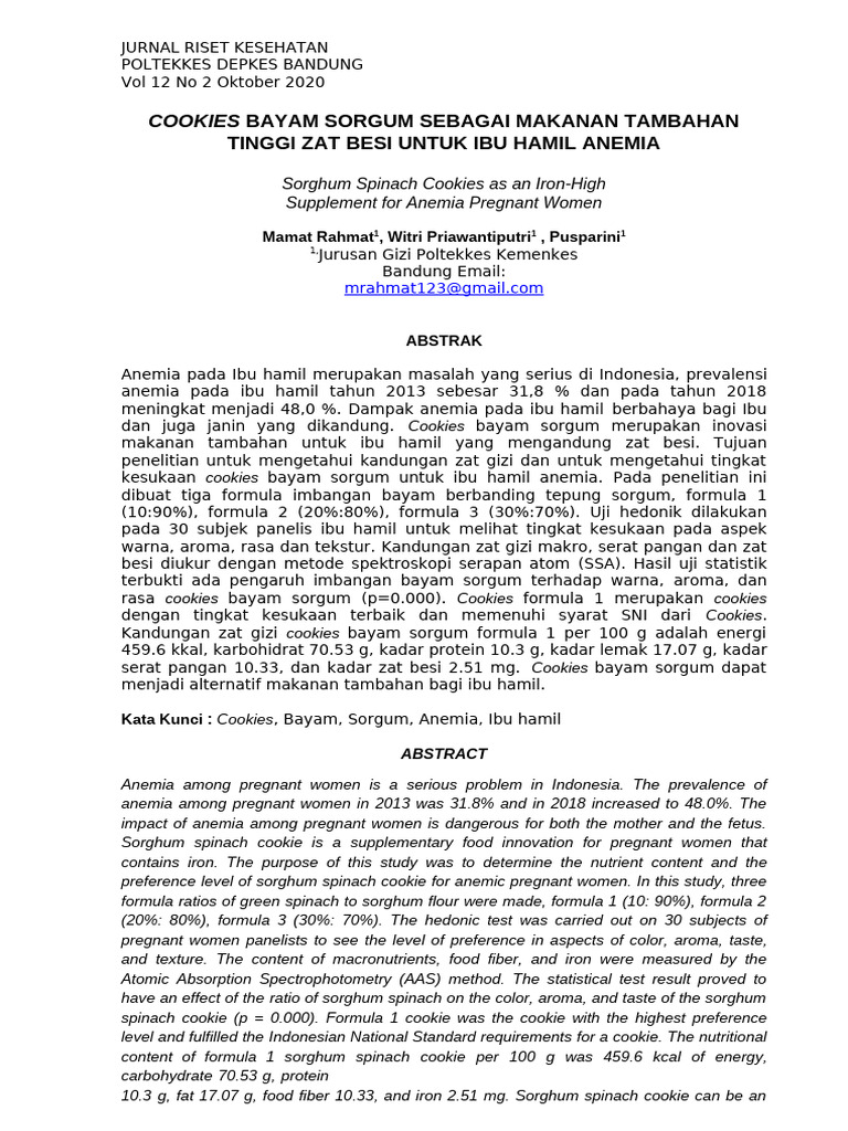 Fortifikasi Cookies Bayam Untuk Mengurangi Anemia Pada Ibu Hamil | PDF