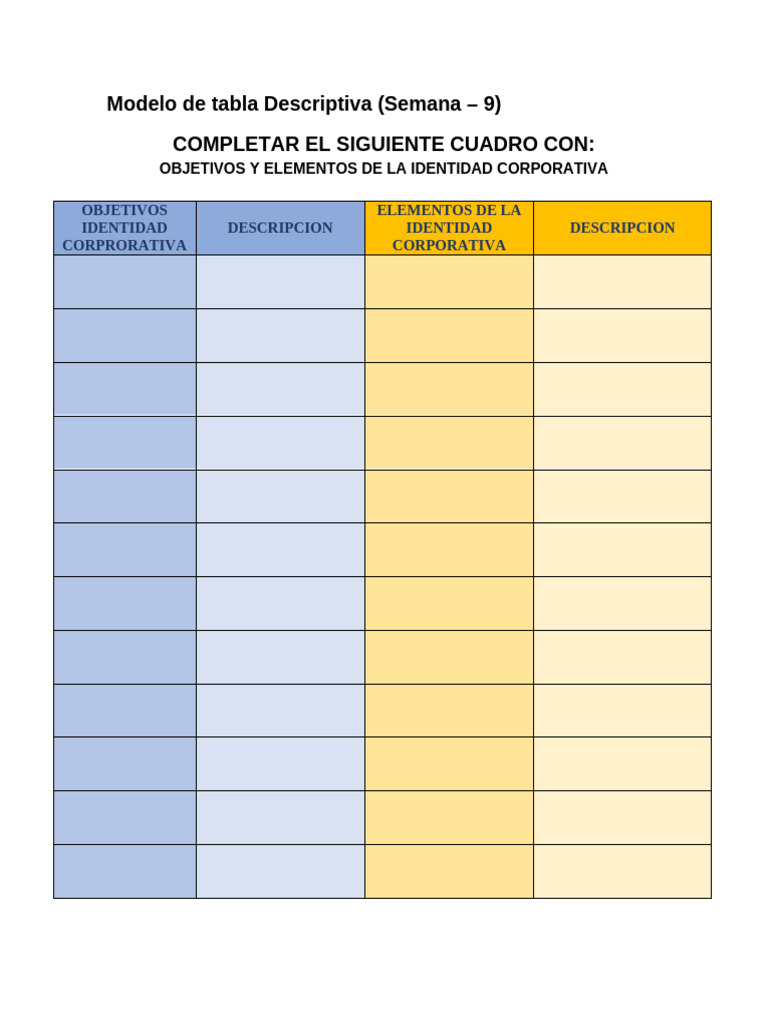 Modelo de Tabla Descriptiva Semana 9 3 | PDF