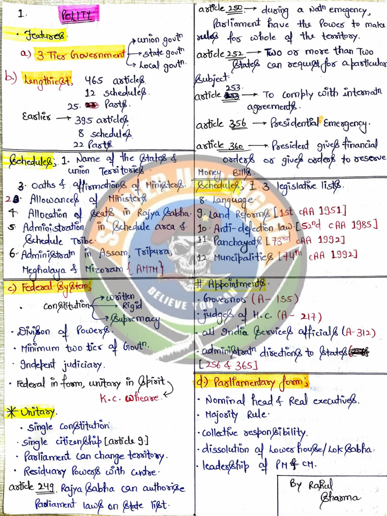 Polity Notes by Rahul Sharma | PDF