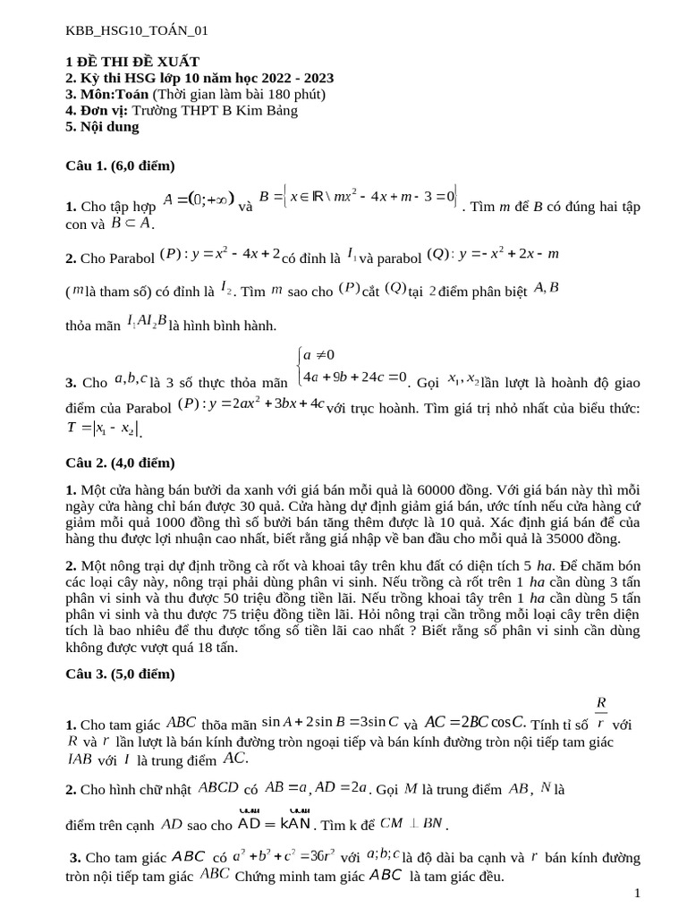 #43KBB HSG10 Toán 01 | PDF