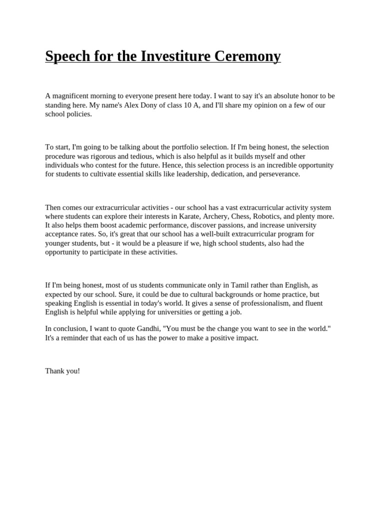 Speech For Investiture Cermony 2.0.edited | PDF