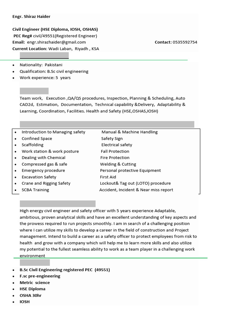 Shiraz Haider Civil, HSE 2 | PDF | Safety | Occupational Safety And Health