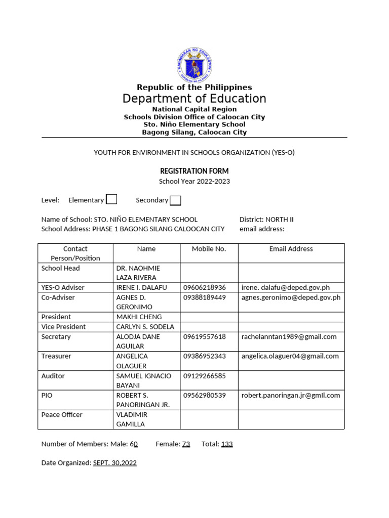 YES-O Registration-CAPA Form | PDF