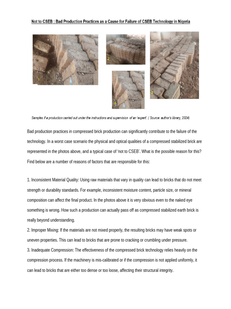 Bad Production Practices As A Cause For Failure of CSEB Technology in ...
