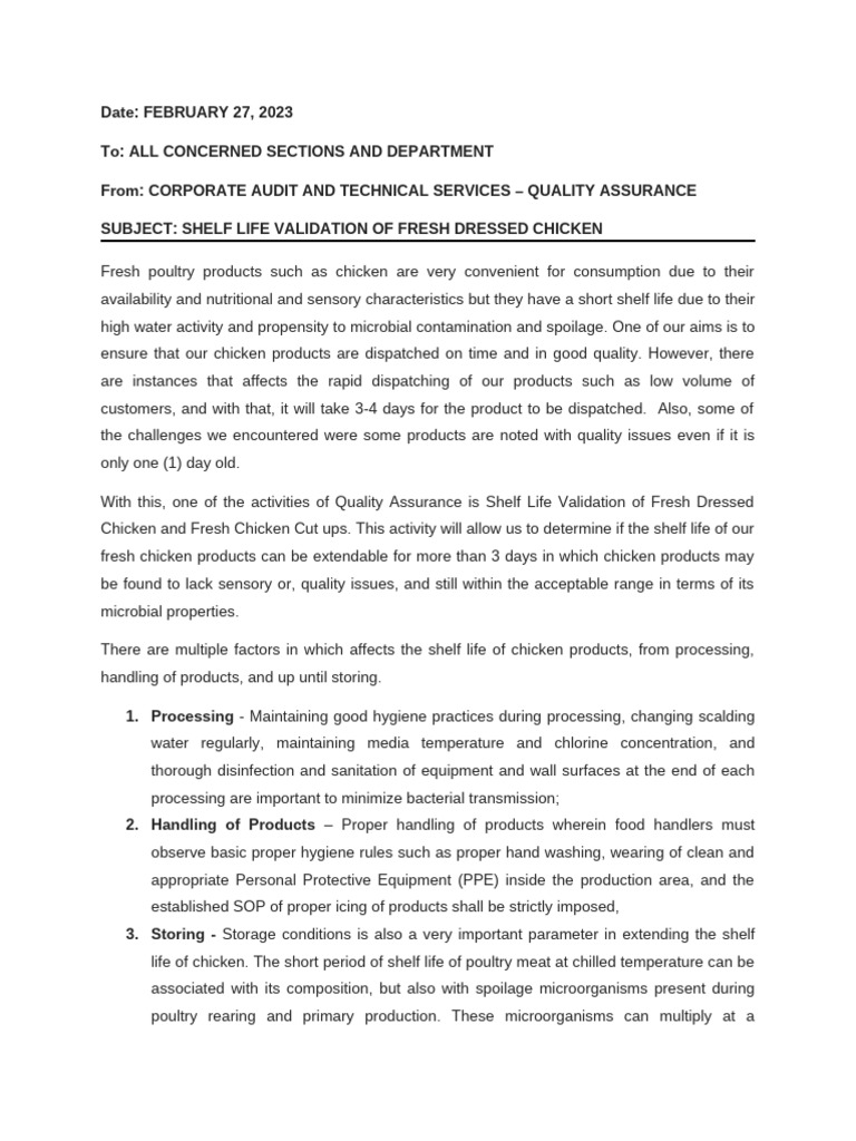 Letter Shelf-Life-Validation Draft | PDF | Shelf Life | Hygiene