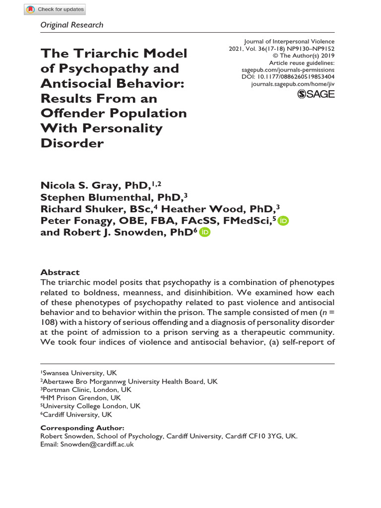 The Triarchic Model of Psychopathy and Antisocial Behavior - Results ...