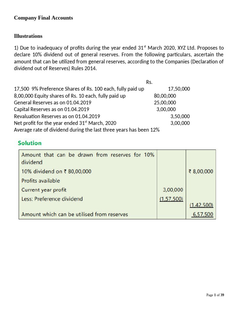 Company Final Accounts With Solution-1 | PDF | Dividend | Equity (Finance)