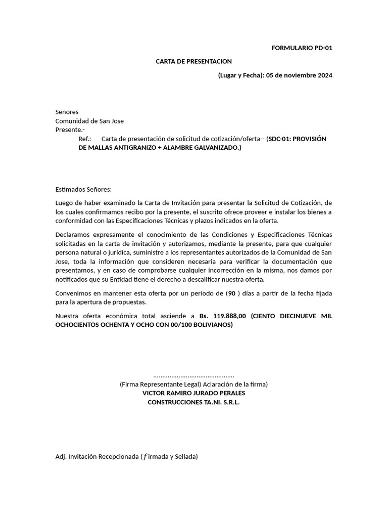 Carta de Presentacion | PDF