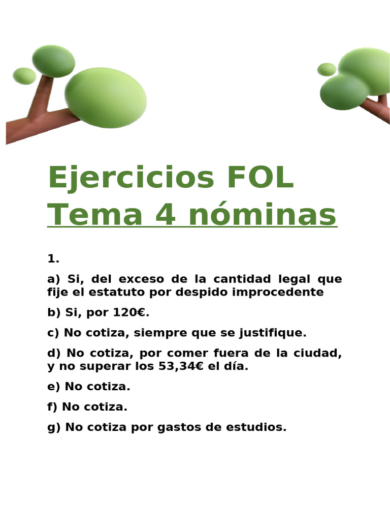 Ejercicios FOL Tema 4 Nóminas | PDF | Labor | Empleo