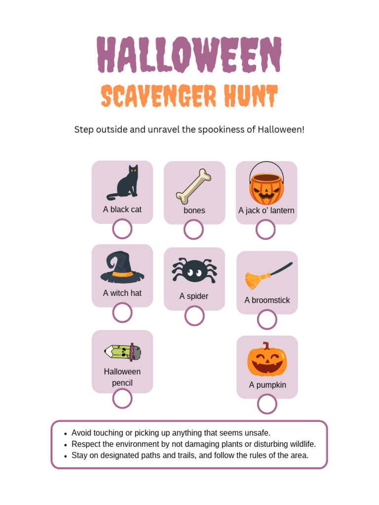 Halloween Scavenger Hunt Worksheet | PDF
