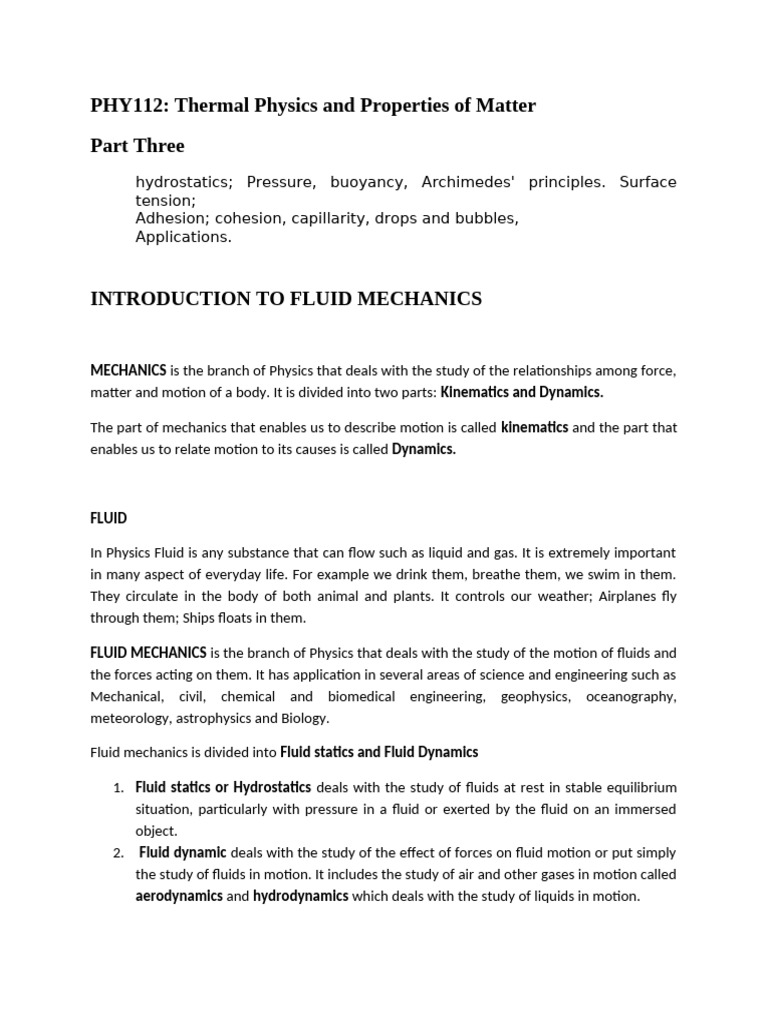 PHY112 Lecture Note - Part 3-1 | PDF | Pressure | Density