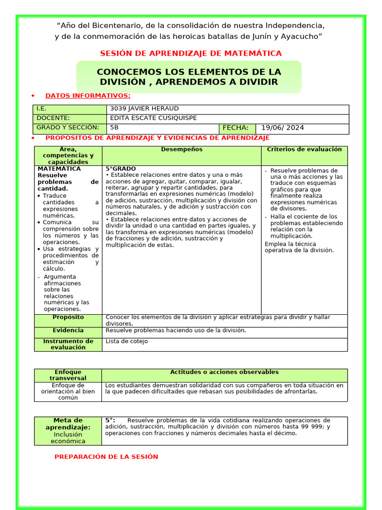 Ses-Mierc-Mat-Conocemos Los Elementos de La División, Aprendemos A ... Ses-Mierc-Mat-Conocemos Los Elementos de La División, Aprendemos A ...