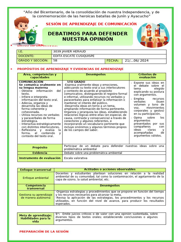 Ses-Viernes-Comun-Debatimos para Defender Nuestra Opinión | PDF | Aprendizaje | Comunicación
