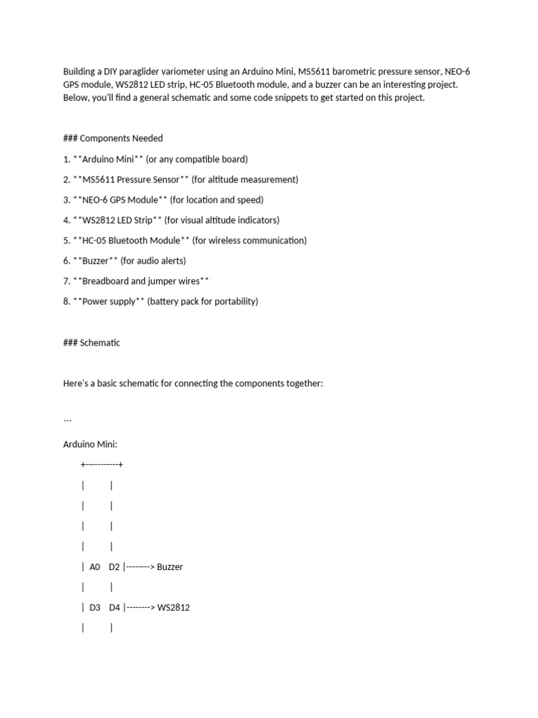 Creating A Diy Variometer For A Paraglider Using An Arduino Mini1 Pdf Electrical Engineering