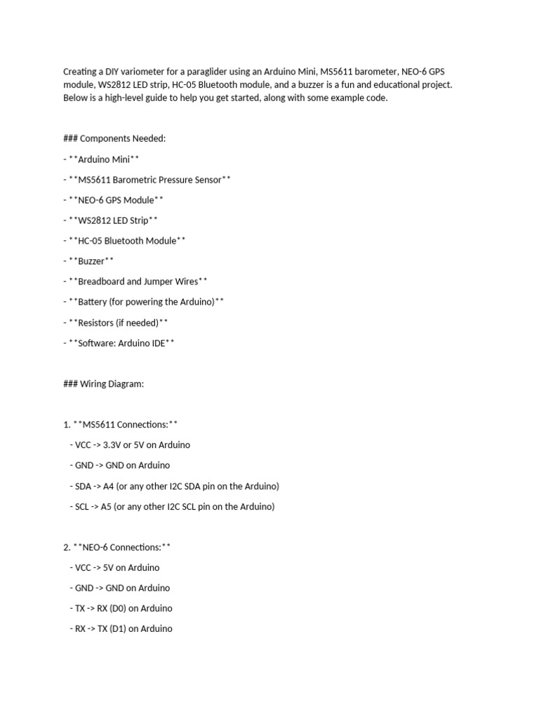Creating A Diy Variometer For A Paraglider Using An Arduino Mini Pdf Arduino Computer