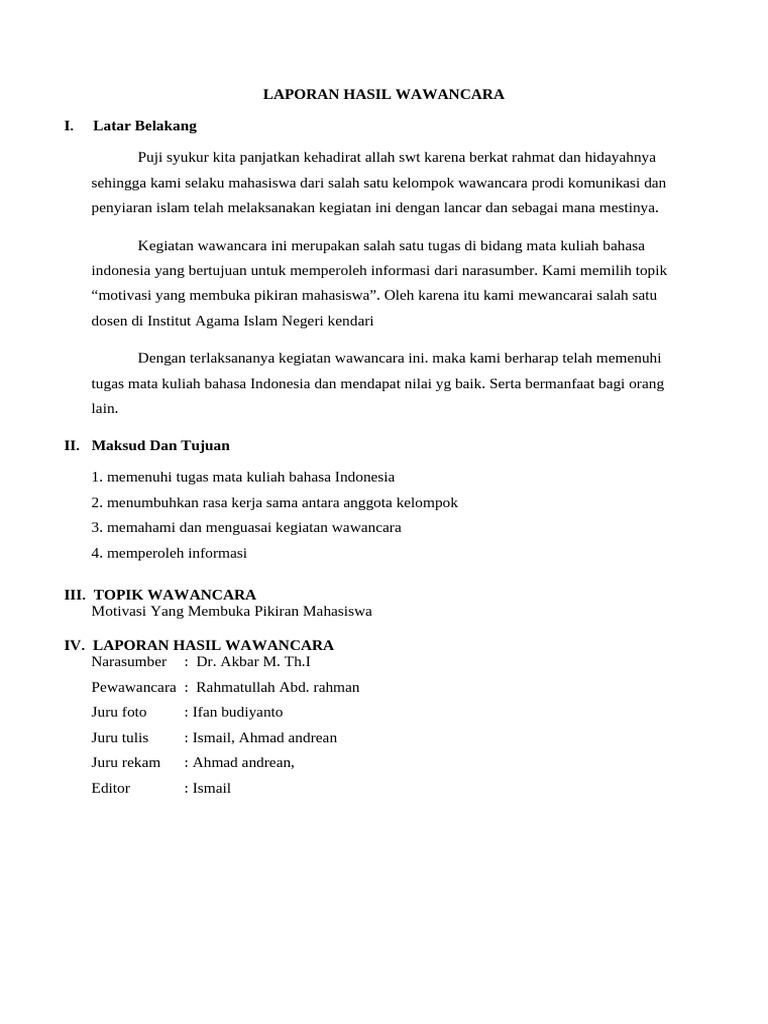 Laporan Hasil Wawancara | PDF