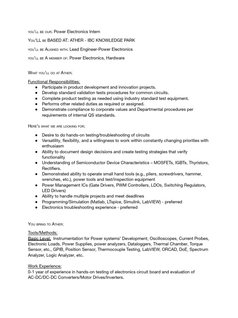 Power Electronics Intern Position at Ather | PDF | Computers