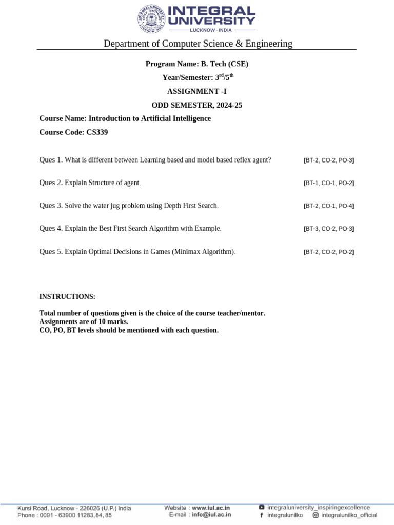 AI Assignment for 3rd Year CSE Students | PDF | Computers