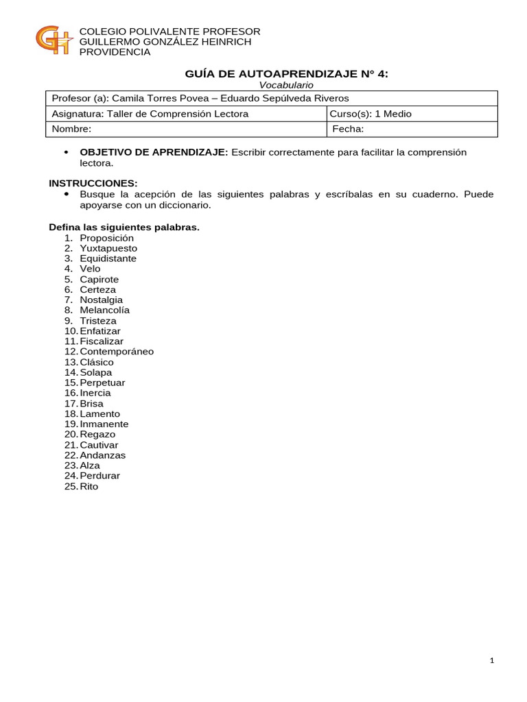 GUÍA N°4 - 1 MEDIO - TCL | PDF