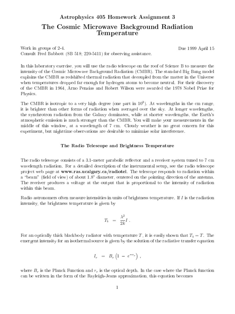 Astrophysics CMBR Lab Guide | PDF | Cosmic Microwave Background ...