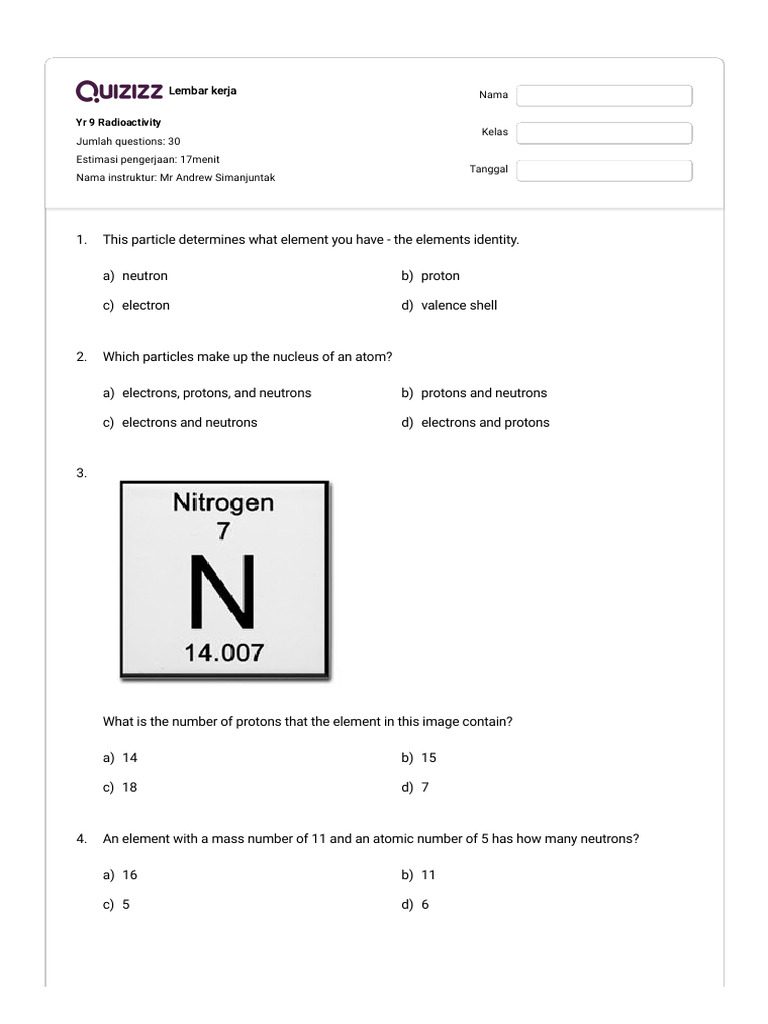 Year 9 Radioactivity Worksheet | PDF | Radioactive Decay | Isotope