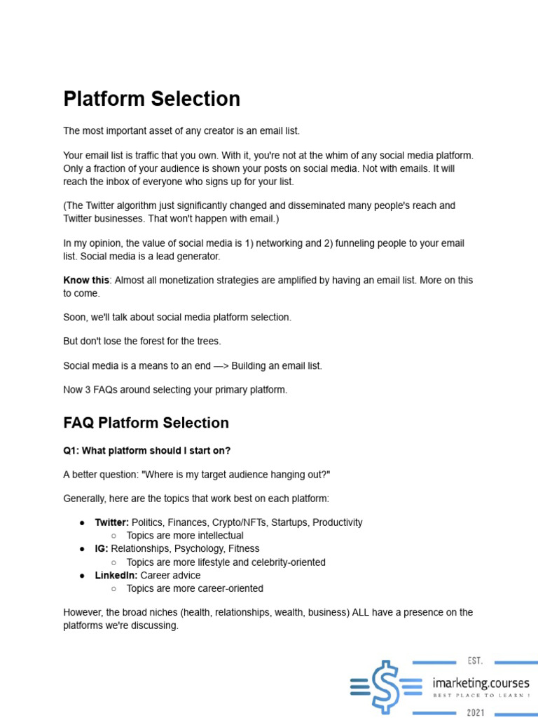 04-Platform Selection | PDF | You Tube | Linked In