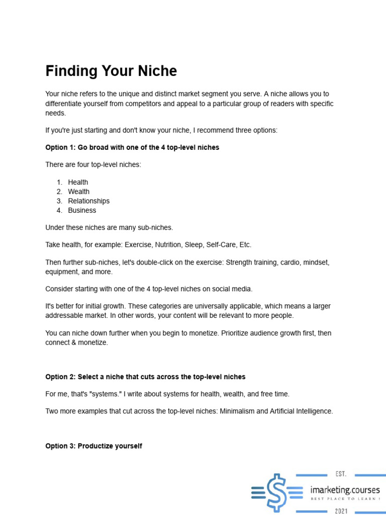 01-Finding Your Niche | PDF | Career & Growth