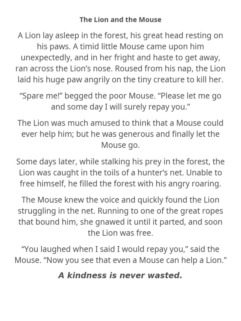 The Lion and the Mouse | PDF | Lion