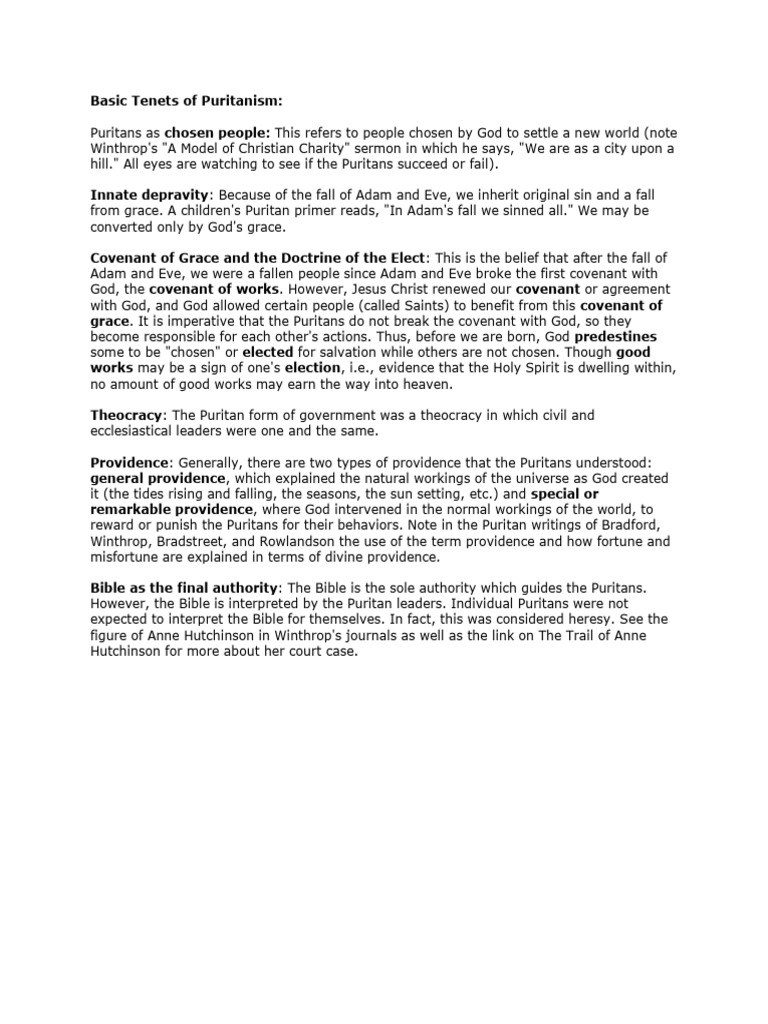 ENG320 Basic Tenets of Puritanism | PDF | Religion & Spirituality