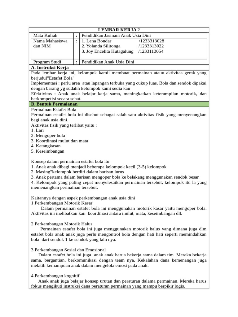 Lembar Kerja 2 Penjas | PDF