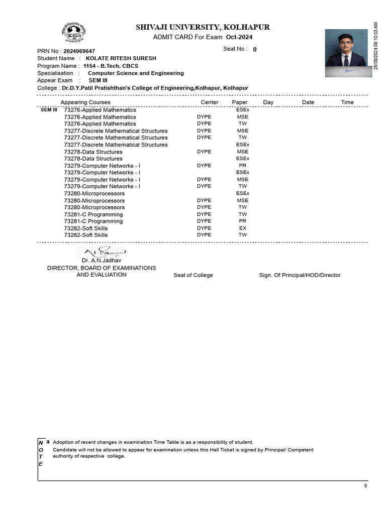 Shivaji University, Kolhapur: Kolate Ritesh Suresh 2024069647 | PDF ...