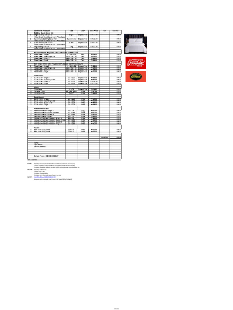 Lates - GOODNITE Bedsheet Order Form - Sync Member Only | PDF | Bedding ...