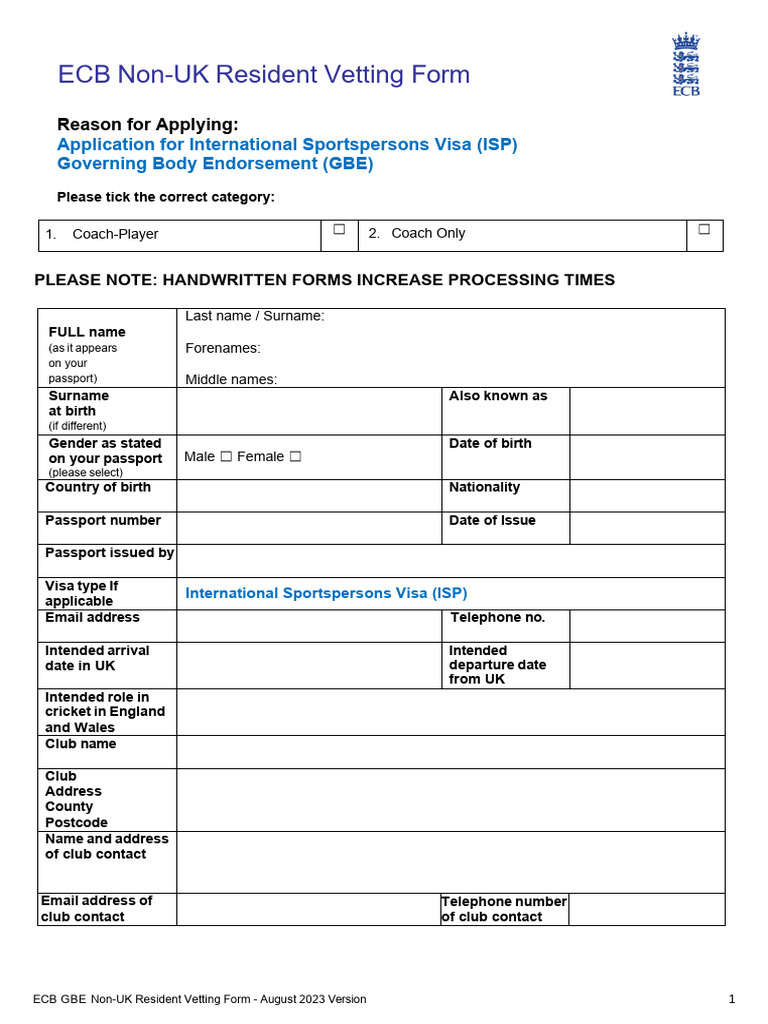 GBE Non UK Resident Vetting Form | PDF | Passport | Travel Visa