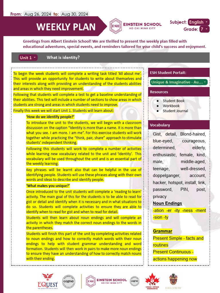 Week 3 Weekly Plan | PDF | Question | Noun