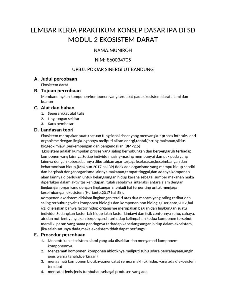 Praktikum Ipa Modul 2 Ekosistem Darat | PDF