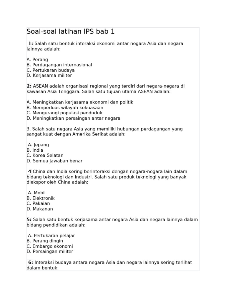 Soal Latihan Ips KLS 9 Bab 1 | PDF