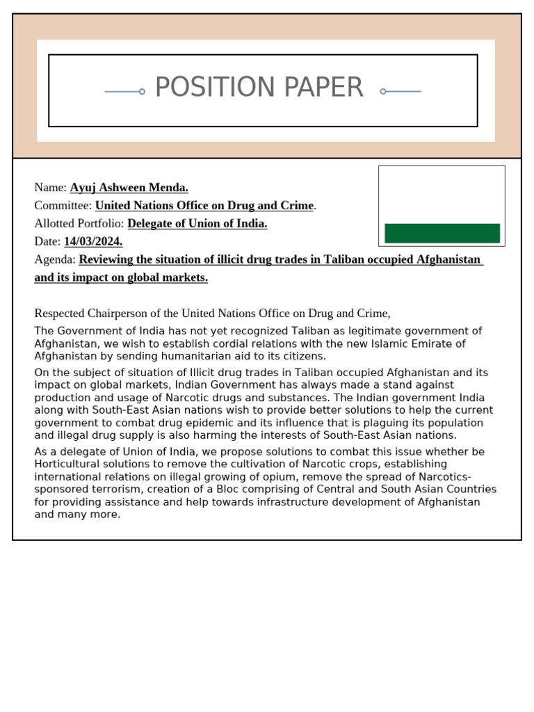 Delegate of India Position Paper | PDF | Self-Improvement