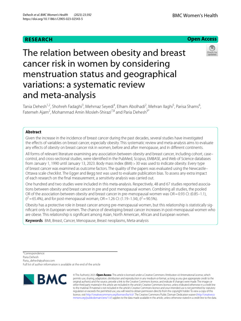 The Relation Between Obesity and Breast Cancer Risk in Women by ...