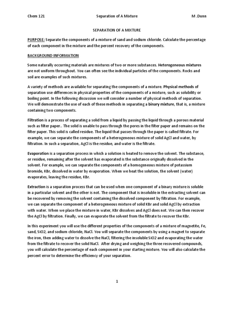 4 - Separation of A Mixture | PDF | Filtration | Solubility
