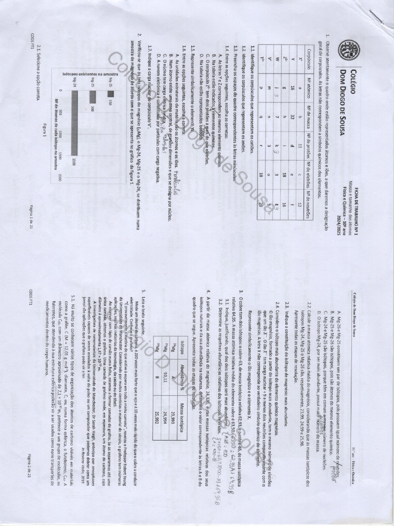 Ficha Trab. 1 - Massa e Tamanho Dos Átomos | PDF