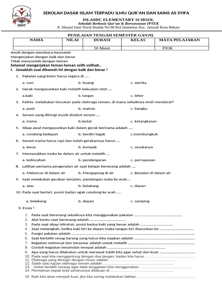 Soal Uas Kelas 1 | PDF
