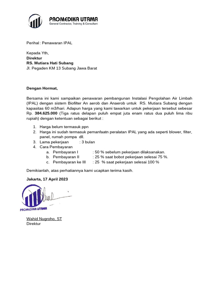 Proposal Penawaran Pembangunan Ipal RS Mutiara | PDF | Teknologi & Rekayasa