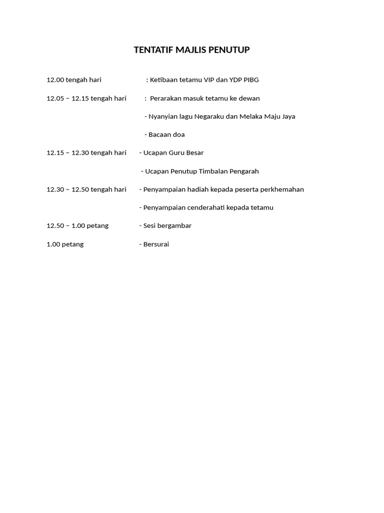 Tentatif Majlis Penutup | PDF