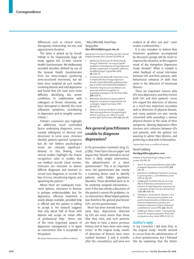 Are General Practitioners Unable To Diagnose Depre - 10 | PDF | Major Depressive Disorder ...