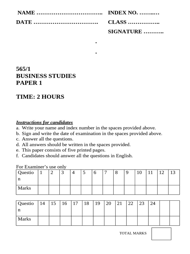 Business Studies Form 3 p1 | PDF | Economies | Business