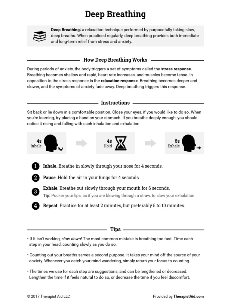 Deep Breathing Techniques Worksheet | PDF | Self-Improvement | Wellness