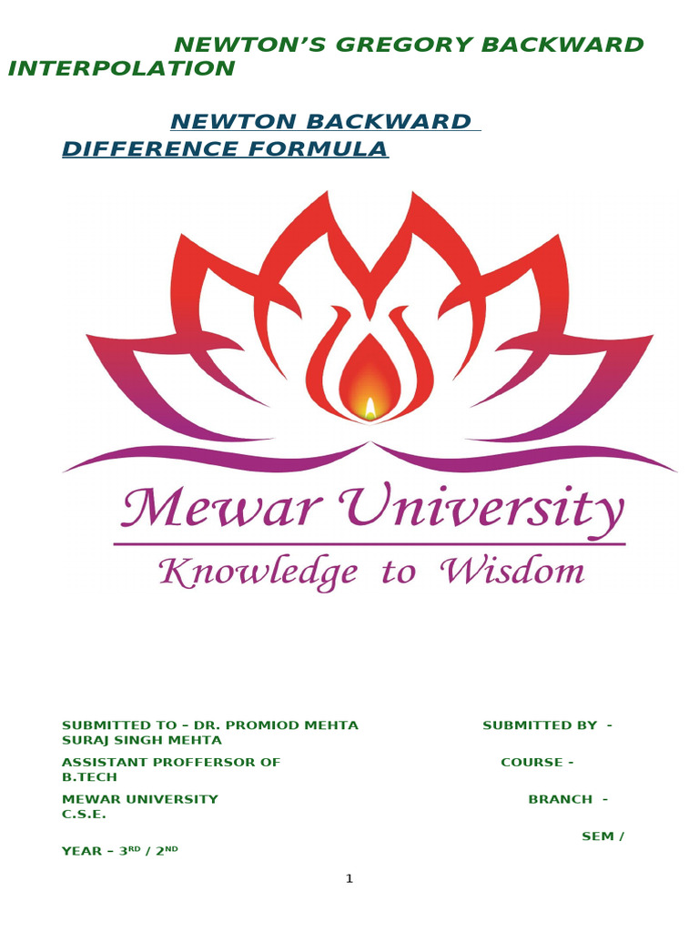 NEWTON BACKWARD DIFFERENCE FORMULA2 With Pages Removed | PDF | Finite Difference | Subtraction