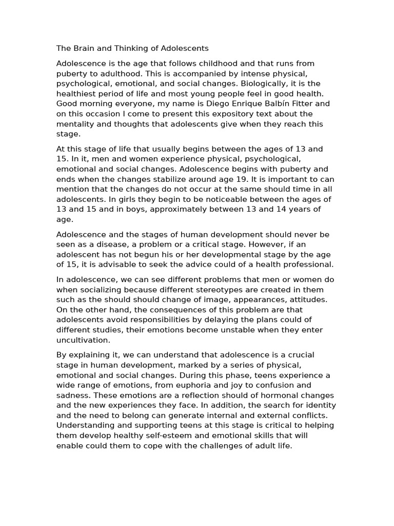 The Brain and Thinking of Adolescents | PDF | Lifestyle