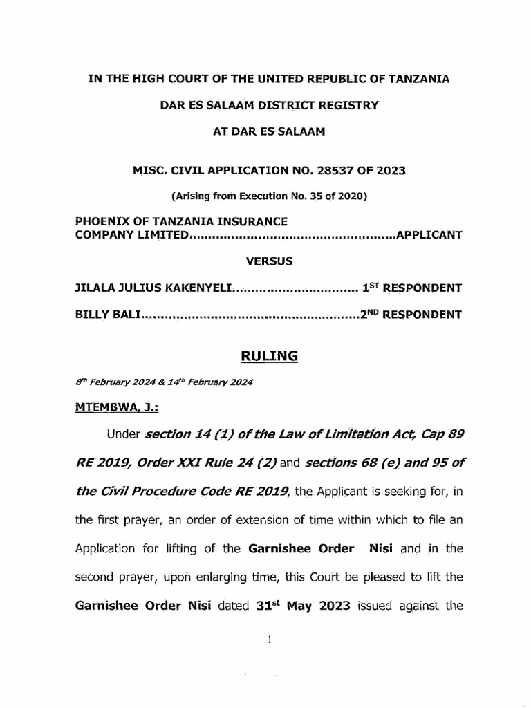 Phoenix Insurance Garnishee Order Ruling | PDF | Appeal | Judgment (Law)